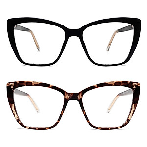 AMOMOMA Trendy TR90 Oversized Blue Light Reading Glasses Women,Stylish Square Cat Eye Glasses AM6031 C1+C6 1.5 x