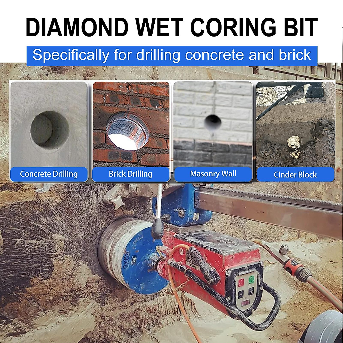 SALI Diamond Core Drill Bits 2" Diameter 10"/254mm Drilling Depth 5/8-11" Thread Core Bit Turbo Laser-Welded Segments for Cured Concrete with Rebar, Brick, Block, Masonry, Stone with Two Adapters