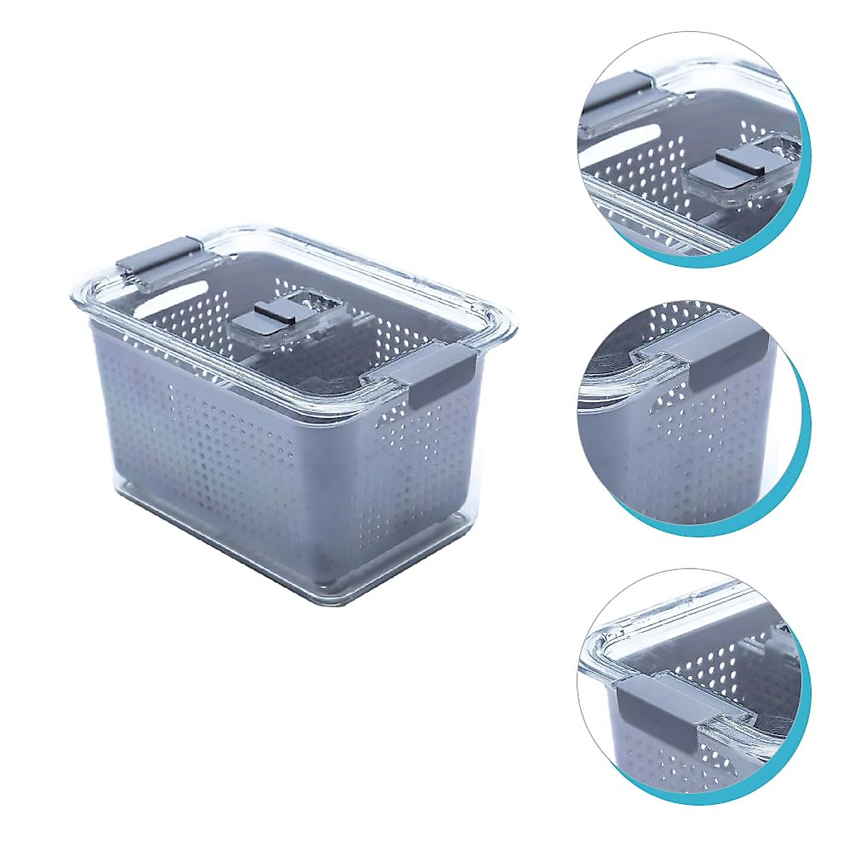 Cabilock Vegetable Fruit Storage Containers, Fresh Draining Basket, Box Refrigerator Crisper Fruit Fresh Containers Dual-Layer Food Storage Bin with Breathable Valve for Fridge, Dark Grey