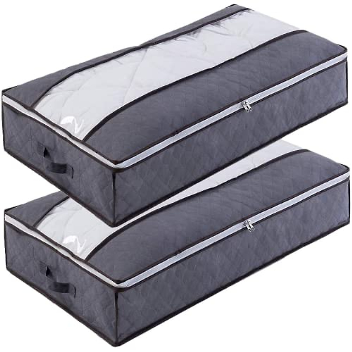 Large Capacity Clothes Storage Bag Organizer with Reinforced Handle Thick Fabric for Comforters, Blankets, Bedding, Foldable with Sturdy Zipper, Clear Window, Grey