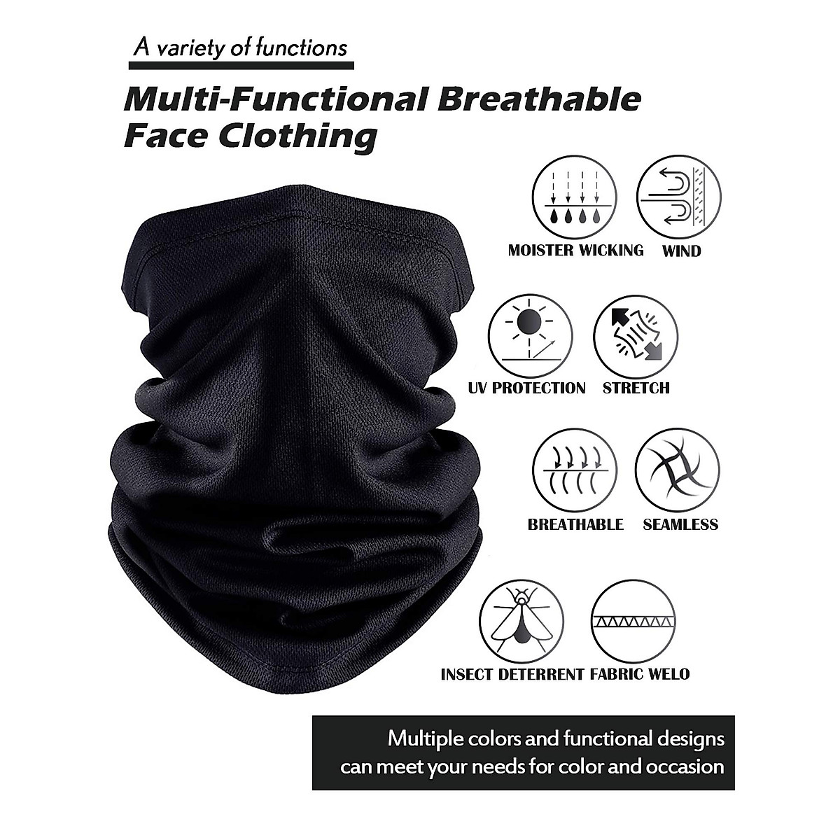 SATINIOR 8 Pieces Colorful Face Coverings Face Gaiters Neck Gaiter Headwear for Outdoor Cycling Fishing (Black, Grey, Blue, White, Khaki, Dark Grey, Navy Blue, Army Green)