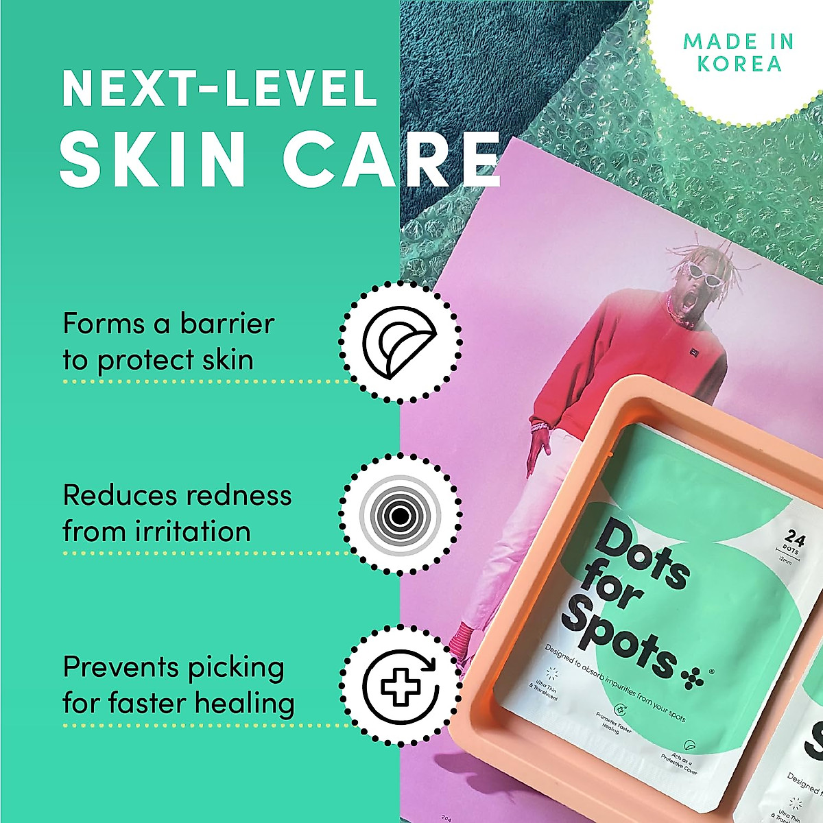 Dots for Spots Pimple Patches - Fast Acting Translucent Hydrocolloid Zit Treatment Stickers for Face - Blemish Patch for Women, Men & Teenagers - Made in Korea (60 count)