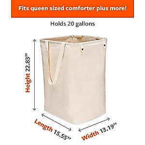 Full Circle Loads of Fun Collapsible Hamper – Laundry Basket for Dirty Clothes & Towels– Tall Standing Organic Cotton Laundry Bag with Long Handles - Ideal for Bathroom, Bedroom or Kids’ Room, Natural