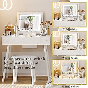 IRONCK Vanity Desk Set with LED Lighted Mirror & Power Outlet, Flip Top Makeup Vanity Table with Drawers & Cabinet,for Bedroom, Bathroom, Black