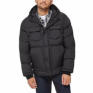 Levi's Men's Performance Hooded Puffer Trucker Jacket (Regular & Big & Tall Sizes), Black Solid, XL
