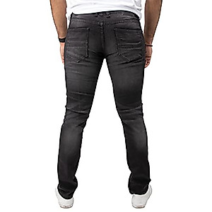 RAW X Men's Skinny Stretch Neon Trim Rip & Repair Jeans, Athletic Fit Destroyed Distressed Washed Denim Straight Leg Pants, Neon 90015 - Jet Black, 48W x 32L