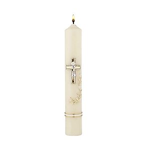 First Holy Communion Hand Decorated Taper Candle with Chalice, Cross and Host Design, Catholic Gifts for Girls and Boys, Tall Candles Church Supplies, 9.75 Inches