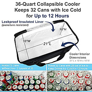 Picnic at Ascot 64 Can Capacity Heavy Duty Collapsible Leakproof Cooler- Designed & Quality Approved in the USA
