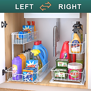 Beainbox Under Sink Organizer, Adjustable Metal Under Sink Storage, Put Out Sink Cabinet Organizer of Kitchen Bathroom