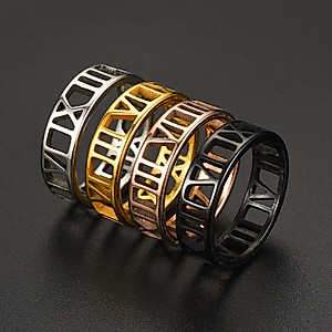4pcs Hollow Out Roman Numeral Rings Set Stainless Steel Gold Plated Delicate Elegant Unisex Band Rings-7