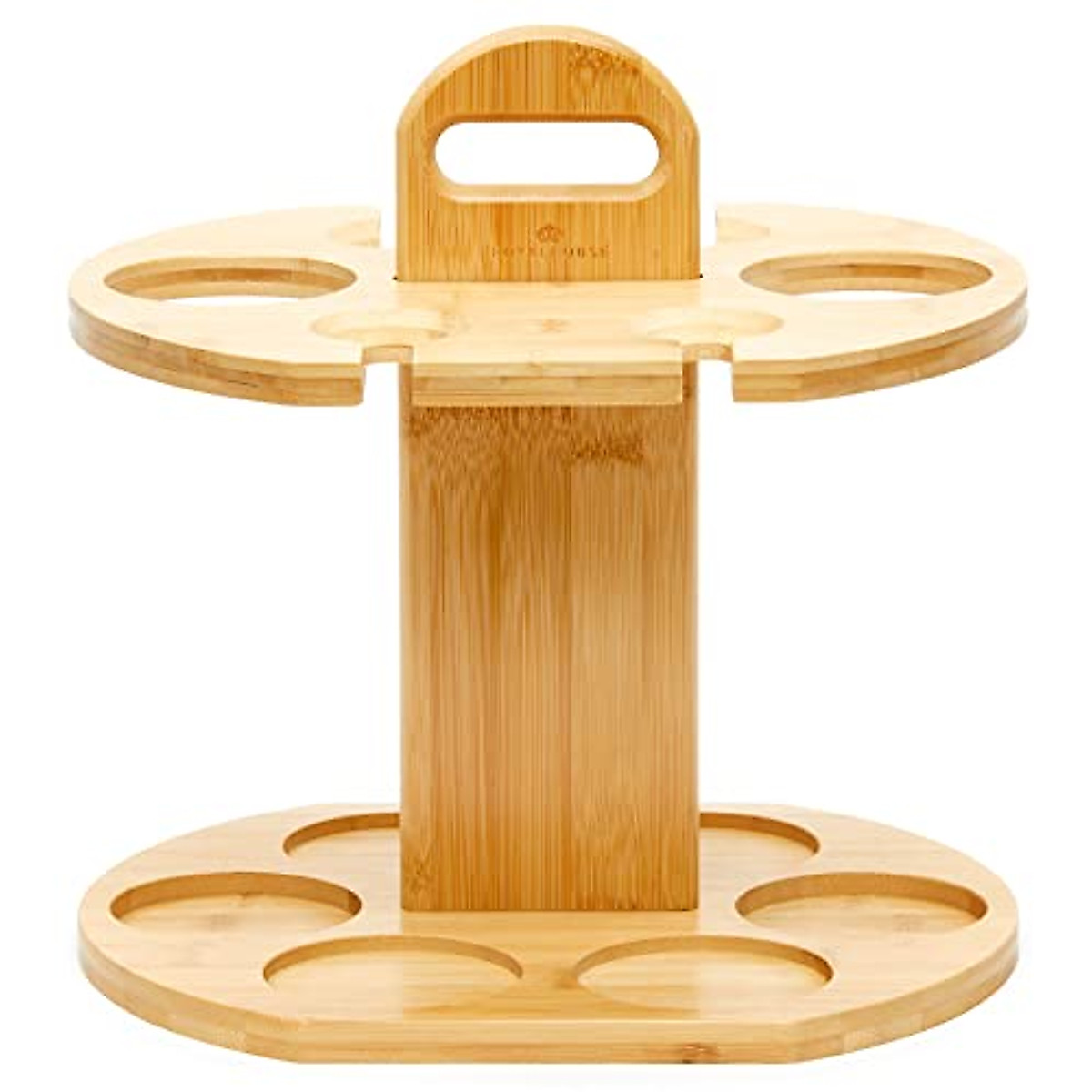 RoyalHouse Bamboo Wine Rack Wooden Wine Storage Set Holds 2 Bottles and 4 Glasses, Easy Assembly Wine Stand, Wine Bottle Holder and Glass Hanger Drying Rack