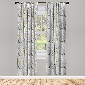Ambesonne Grey and Yellow Window Curtains, Bohem Style Paisley Print Flowers Dots Art Image, Lightweight Decor 2-Panel Set with Rod Pocket, Pair of - 28" x 63", Grey White