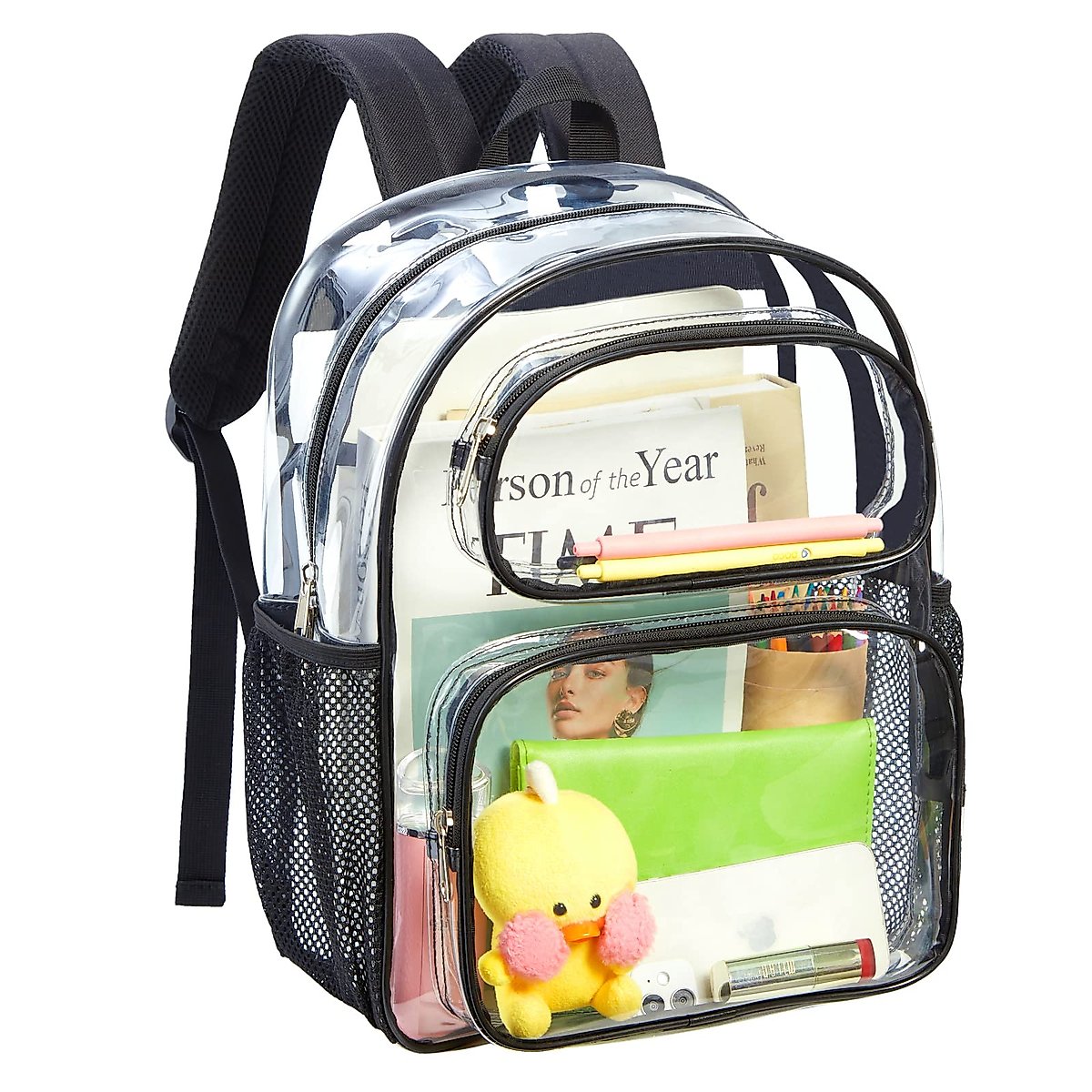 Clearworld Clear Backpack,Transparent Stadium Backpack with Reinforced Bottom & Multi-pockets, See Through Bookbag for Work, Security Check & Sporting Events