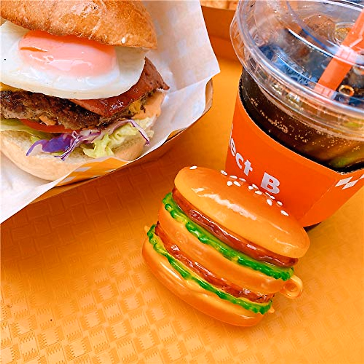Ultra Thick Soft Silicone Case for Apple AirPods Pro 2019 Generation with Keychain Hook Hamburger 3D Cartoon Food Shaped Cute Lovely Fun Funny Unique Creative Cool Kids Girls Women Teens