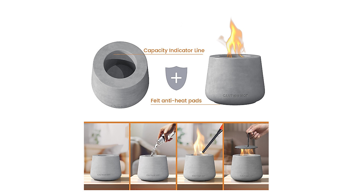 Mini Tabletop Fire Pit Indoor & Outdoor - Durable Concrete Design