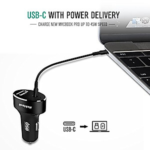 Type C Car Charger, Nekteck USB Adapter with 45W Power Delivery and 12W A Port Compatible with iPhone, iPad, MacBook, Galaxy, Google Pixel, 3.3ft Cable Included, NOT Ideal for Note10+PPS