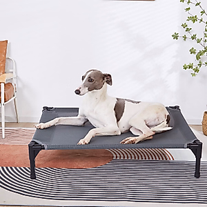 pettycare Elevated Outdoor Dog Bed - Raised Cot for Large Dogs, Heavy Duty Pet Cots Waterproof, Cooling, Washable Breathable Teslin Mesh, Durable, Non Slip, 42 Inches, Grey