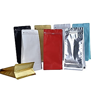 Resealable Coffee Bags, 50Pcs Stand Up Coffee Pouches with Valve and Side Zipper, Black Aluminum Foil Storage Bags for packaging food (1 LB, 16 oz)