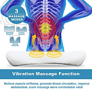 Lumbar Support Pillow with Massage and Heat, Back Support Cushion for Sleeping, Massager Pillow for Bed with Heating, Ergonomic Memory Foam Pillow for Lower Back Pain, Vibration Pad for Office Chair