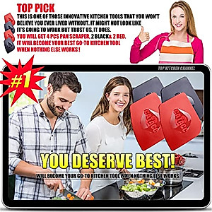 Original Pan Scrapers Set, 4 Pack Flexible Thicker Polycarbonate Plastic Pan Scraper Tools for Cast Iron Skillets, Cookware, Pans, Dishes and Pots