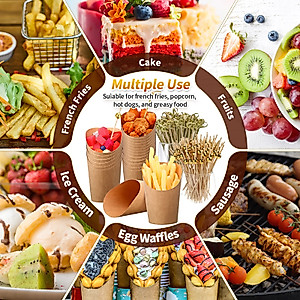 500 Pcs Disposable Charcuterie Cups with Cocktail Picks Set, 100 Pcs 12 oz Kraft Brown Appetizer Cups French Fry Holder Popcorn Ice Cream Paper Cones for Food Containers with 400 Pcs Bamboo Skewers