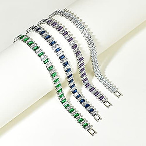 PORIMEE Silver Tennis Necklace Bracelet Earrings Sets Pack of 4, Blue Cubic Zirconia Tennis Jewelry Set for Women Trendy Fashion Jewelry Gift for Girls