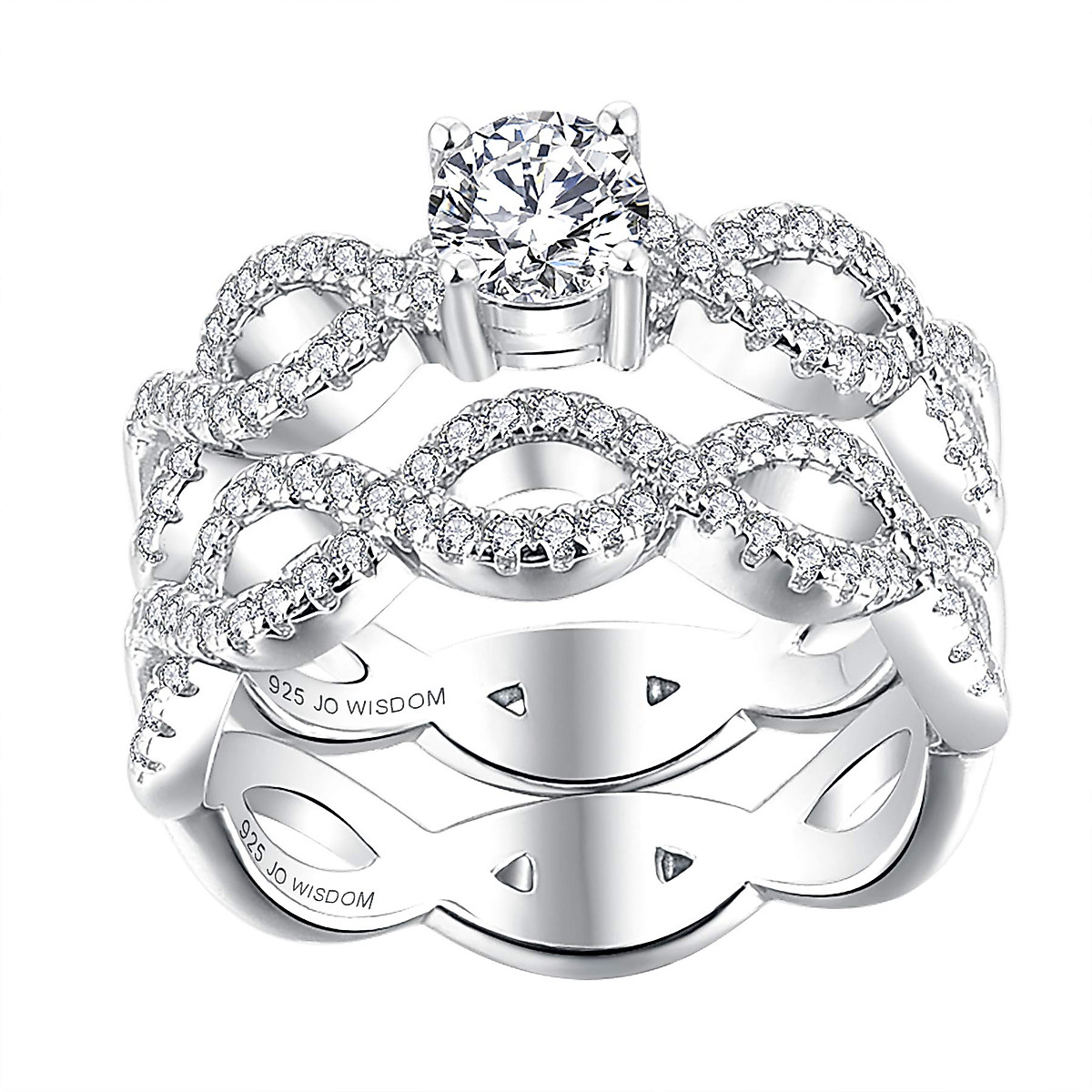 JO WISDOM Women Ring Bridal Sets,925 Sterling Silver Infinity Engagement Wedding Anniversary Promise Ring with 5mm 5A Cubic Zirconia,Jewelry for Women size10