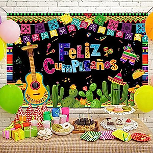 Feliz Cumpleaños Backdrop Mexican Fiesta Happy Birthday Party Decorations Supplies Cactus Balloons Mexico Cinco De Mayo Carnival Bday Cake Table Banner Photography Background Photo Props