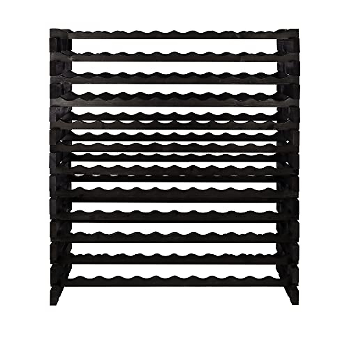 DisplayGifts Pine Wooden Wine Holder Stackable Modular Display Shelves Wine Rack Storage Stand Thick Wood Black 12 X 12 Rows 144 Slots