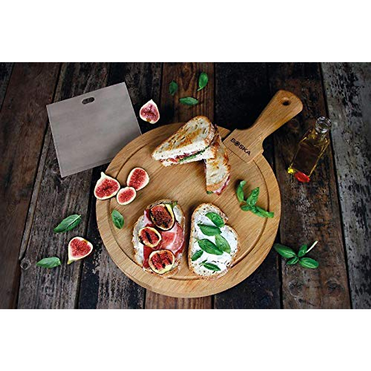 Boska Wooden Serving Cheese Round Board - Holland Life Best For Cheese, Tapas, Bread, and Desserts Presentation - Board Slab with Non-Slip Feet - Cutting and Charcuterie Board