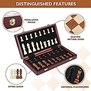 Peradix Chess Set | Magnetic Wooden Chess Board Piece Set Games | 13.8" Folding Chessboard for Storage | 2 Extra Queen | Strategy Educational Games for Kids and Adult