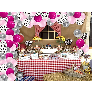 Cow Balloon Garland Arch Kit - 125Pieces Rose Red Light Pink Metallic Silver Balloons for Western Cowgirls Birthday Wedding Last Rodeo Bachelorette Bride Shower to be Party Decorations