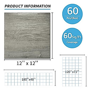 Art3d Peel and Stick Vinyl Floor Tiles 60-Pack 12 x 12 inch, Self Adhesive Waterproof Flooring Wood Planks for Kitchen, Dining Room, Bedrooms, Cover 60 Sq. Ft, Taupe Ash