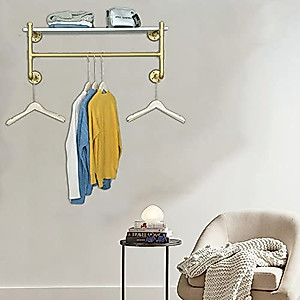 MAIKAILUN Clothes Rack with Shelf, 36in Industrial Pipe Wall Mounted Garment Rack, Space-Saving Display Hanging Pipe Clothes Rack, Heavy Duty Detachable Multi-Purpose Hanging Rod for Closet Storage