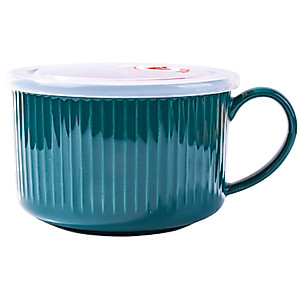 LMRLCS Microwavable Soup Bowl with Handle and Lid, 30.4 OZ Cereal Bowls for Oat Instant Noodles, Snacks (Green)
