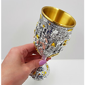 Silver Plated KIDDUSH CUP with Matching Tray Jewish Shabbat Set Jerusalem Of Gold Judaica Gift Large