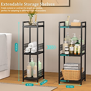 DAOUTIME 3-Tier Metal Shelving Unit, Expandable, Free-Standing, Narrow, Open Floor Shelves, Ideal for Bathroom, Kitchen, Laundry, Storage, Organization