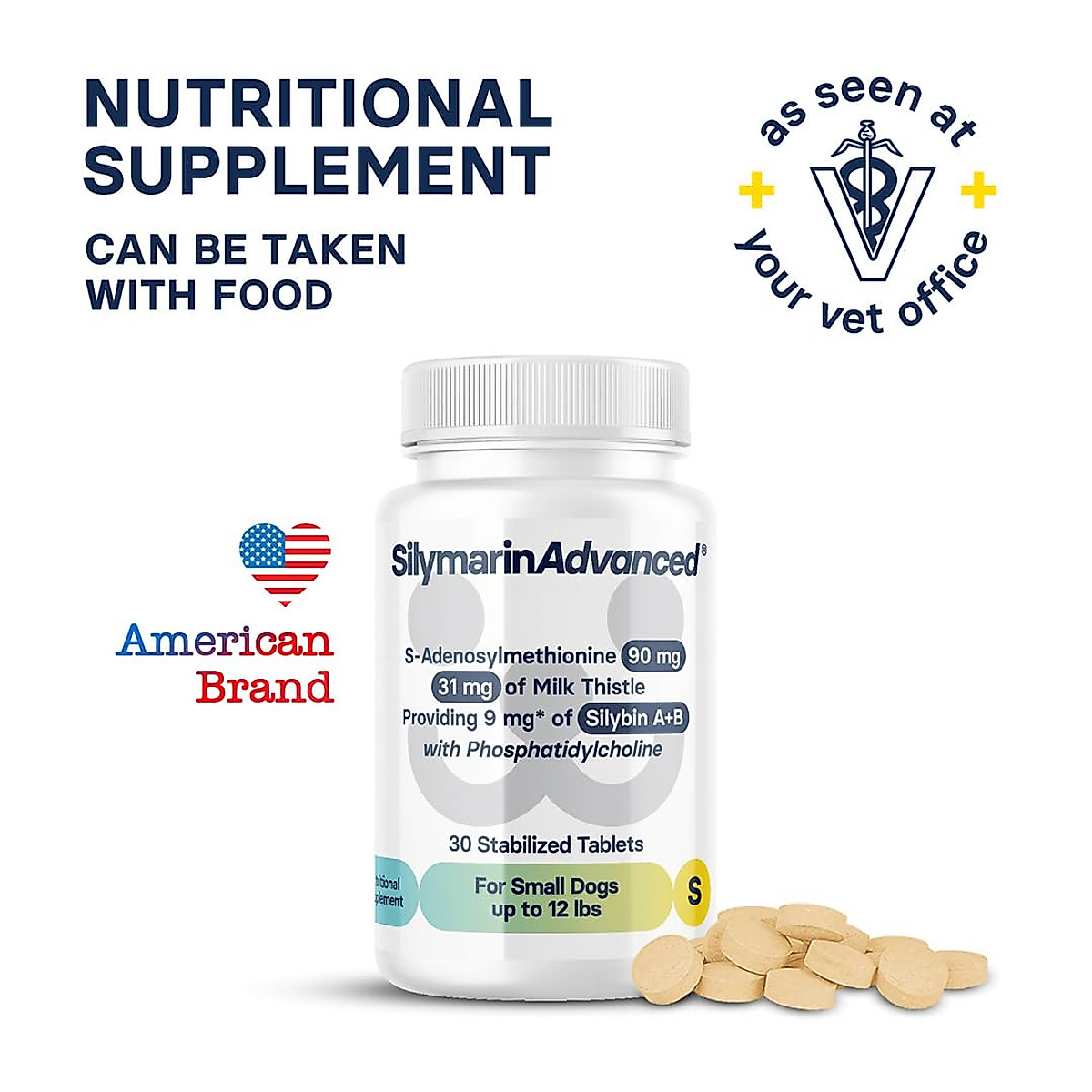 SilymarinAdvanced Liver Health Supplement for Small Dogs, S-Adenosylmethionine (Same) and Silybin, Liver Tablets, Cognitive Support, 30 Tablets