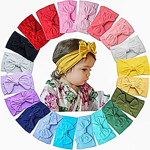20 Colors Super Stretchy Soft Knot Baby Girl Headbands with Hair Bows Nylon Head Wrap For Newborn Baby Girls Infants Toddlers Kids