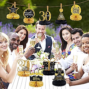 30th Birthday Decorations, Table Honeycomb Centerpiece, 30 Year Old Man and Woman Party Decorations Supplies, Honeycomb Decorations for Man Women, Black and Gold Birthday Ornaments-9 Pieces