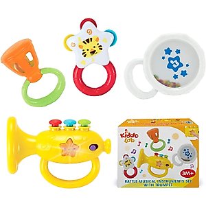 KiddoLab Musical Instruments Set with an Electronic Trumpet and Rattles for Babies. Toddler Learning Toys for Early Development. First Infant Music Toy for 3 to 18 Months Old