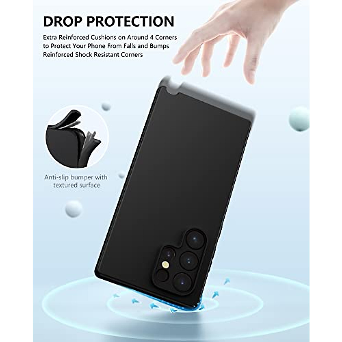 FNTCASE for Samsung Galaxy S23-Ultra Case: Slim Protective Shockproof Silicone Cell Phone Cases - Matte Rubber Dual Layer Cell Phone Cover Hard Bumper (Black)