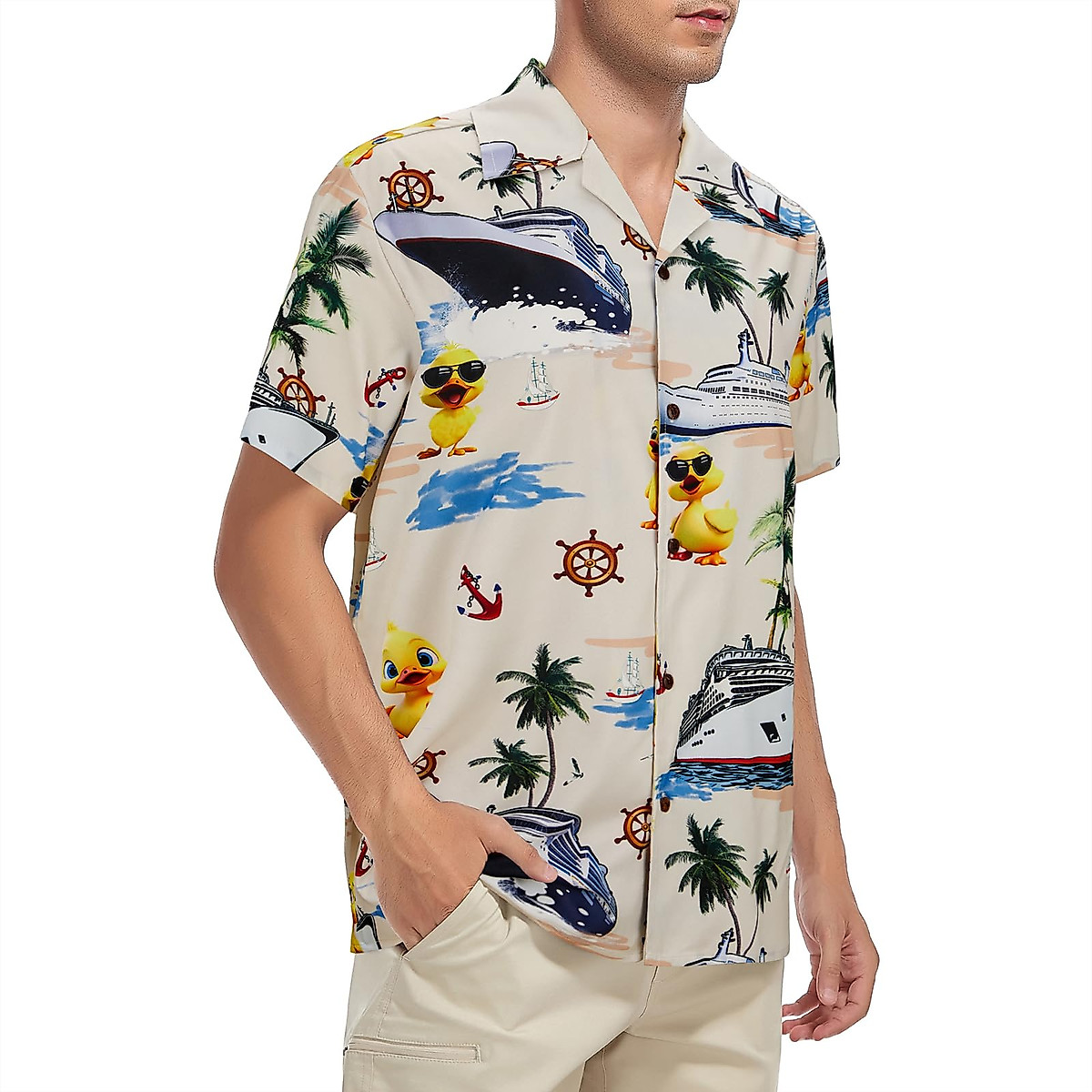 Funny Hawaiian Shirt for Men Short Sleeve Cruise Duck Button Up Shirt Mens Beach Tropical Vacation Aloha Shirt 3XL