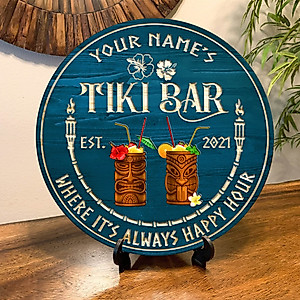 Artsy Woodsy Custom Tiki Bar Printed Wood Sign (Not Real Carved or Neon Sign), Summer Decor, Pool Sign, Backyard Bar & Grill Patio Porch Deck Home Pub Man Cave, Gifts for Beach Lovers (01)