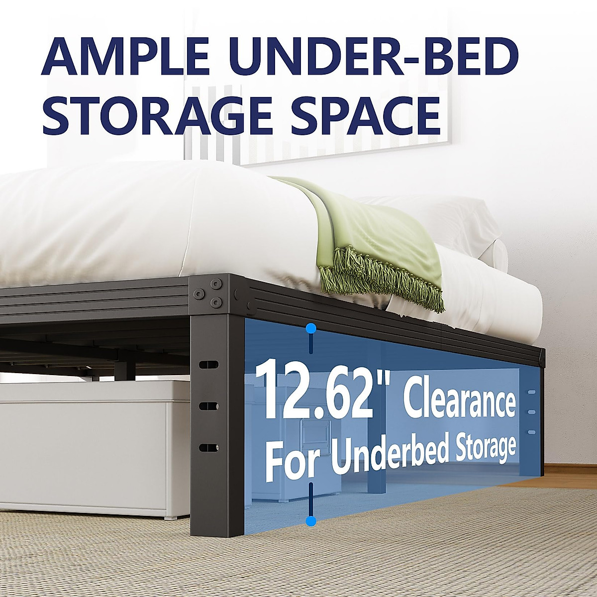 Furnitui 14 Inch High Metal Queen Bed Frame, Platform Bed Frame Queen Size No Box Spring Needed, Easy Assembly, Noise Free, Sturdy, Black