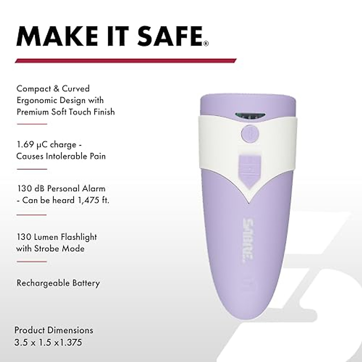 SABRE 3-in-1 Stun Gun with Personal Alarm & LED Flashlight, 1.69 µC Charge, Loud 130dB Alarm, 130 Lumen LED Light (3 Modes), Rechargeable Battery, Compact-Ergonomic Design, Travel Case & Charging Cord