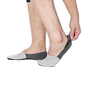 Joulli Casual No Show Liners Socks For Men 6 pack Non Slip Boat Socks,Black Gray,light Gray,Small