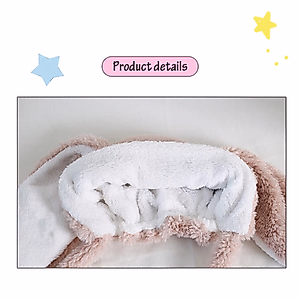 Jilneed Cute Bunny Hat Women Plush Rabbit Ear Funny Lolita Sweet Kawaii Winter Fluffy Fleece Warm Hat Cap Cosplay Accessory (pink)