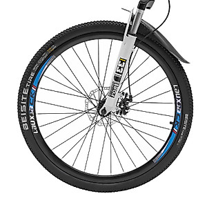 FLYHERO Folding Mountain Bike, 26" Womens 21-Speed Mountain Folding Bike, Carbon Steel Frame Mountain Bike, with Dual-Disc Brake, Blue&White