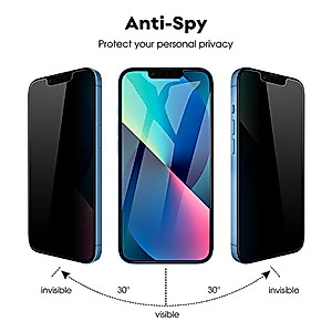 JETech Privacy Screen Protector for iPhone 13 6.1-Inch with Camera Lens Protector (Not for iPhone 13 Pro), Anti-Spy Tempered Glass Film, Easy Installation Tool, 2-Pack Each